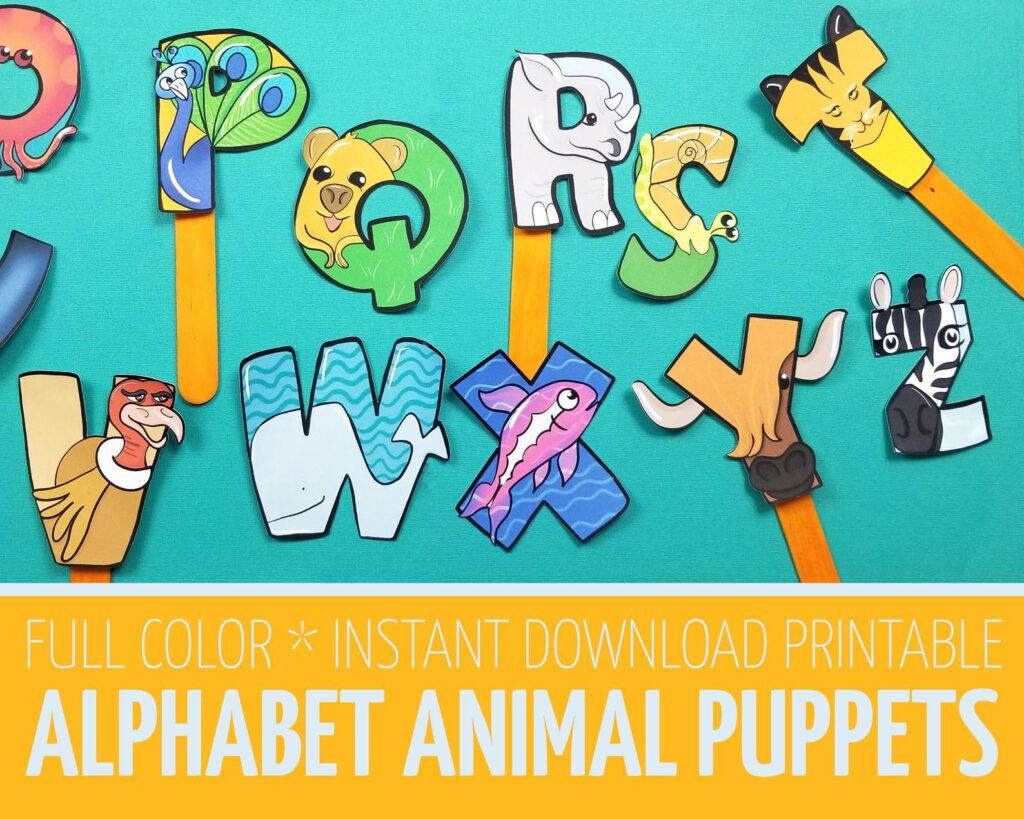 Printable Alphabet Animals Bundle: Old Maid Game + Full Color Puppets ...