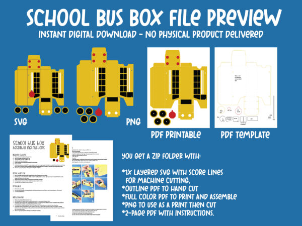 School Bus Box Template – SVG PDF and PNG – Shop Moms & Crafters