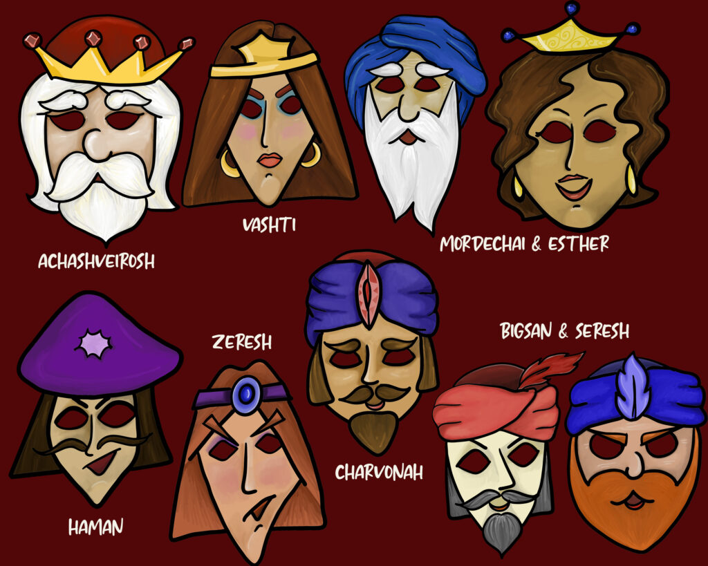 9 Printable PURIM Masks FULL COLOR – Purim Story Characters – Shop Moms ...