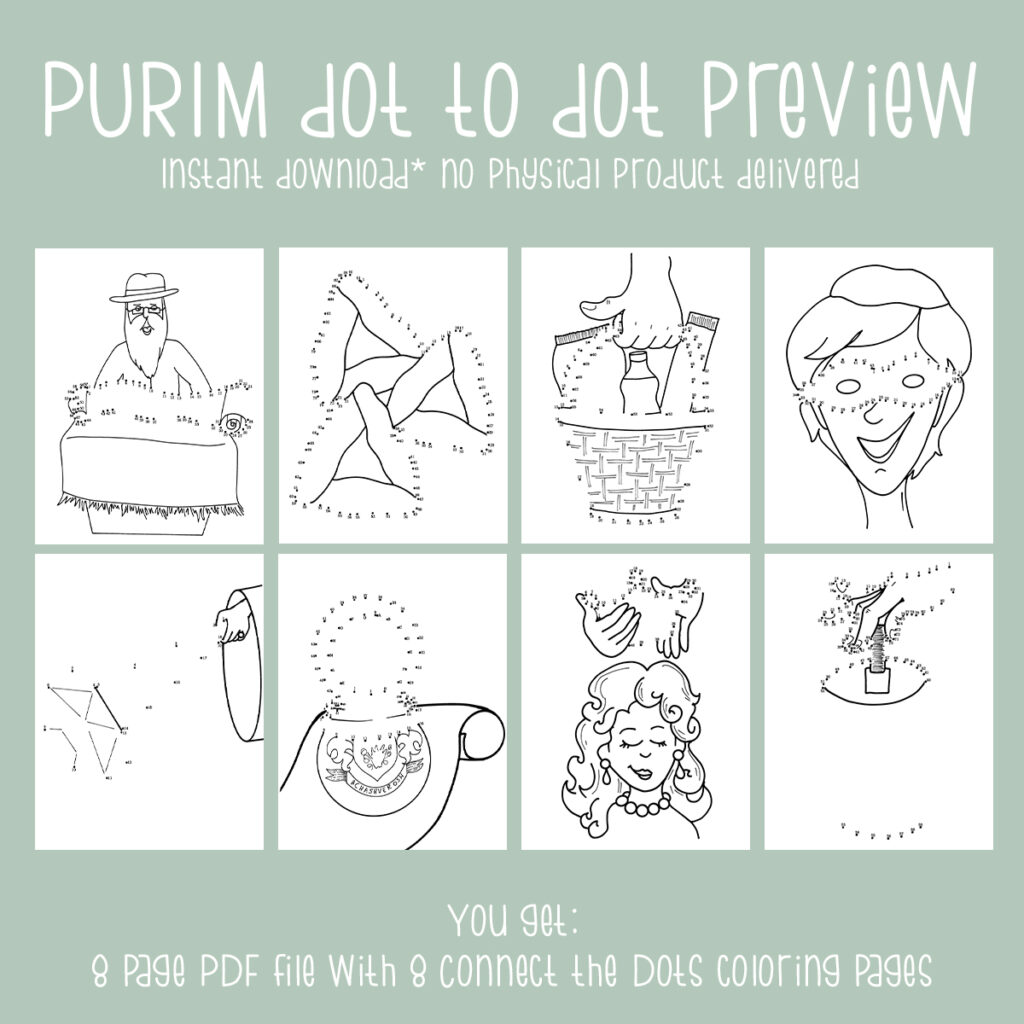 8 PURIM Dot to Dot Pages – Printable Activity Sheets and Purim Kids ...