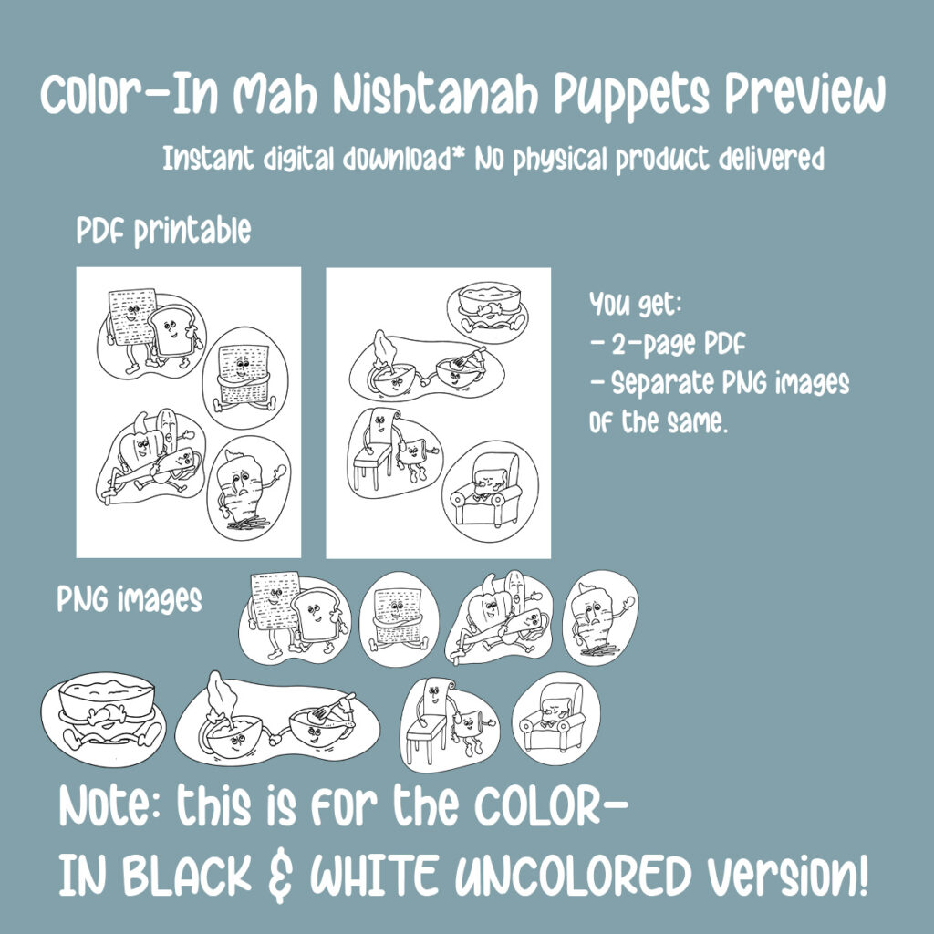 Passover Mah Nishtanah Puppets – COLOR-IN Pesach Craft and Coloring ...